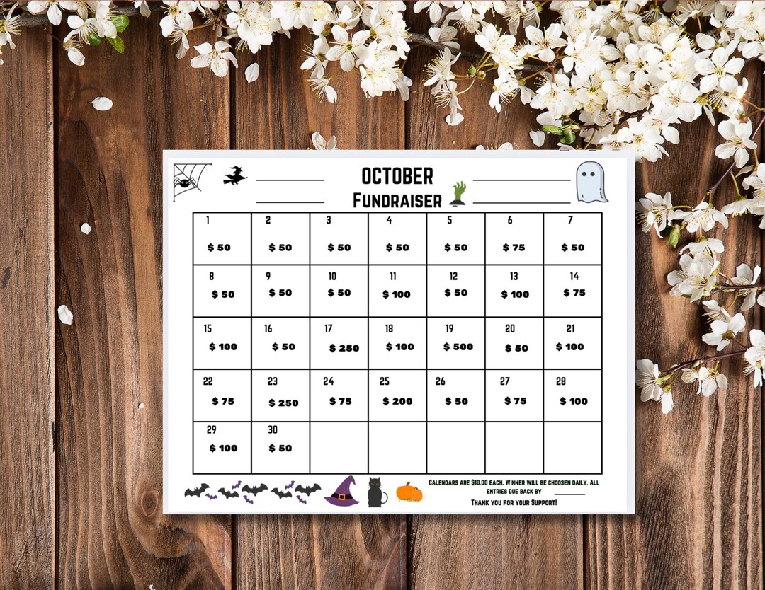 October Cash Calendar Raffle: Halloween Fundraiser (PDF Template) - Etsy