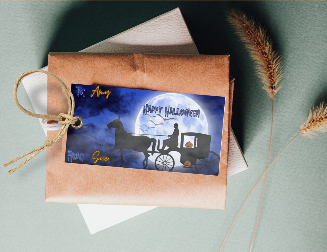 Printable Halloween Treat Tag, Spooky Horse and Carriage Halloween ...
