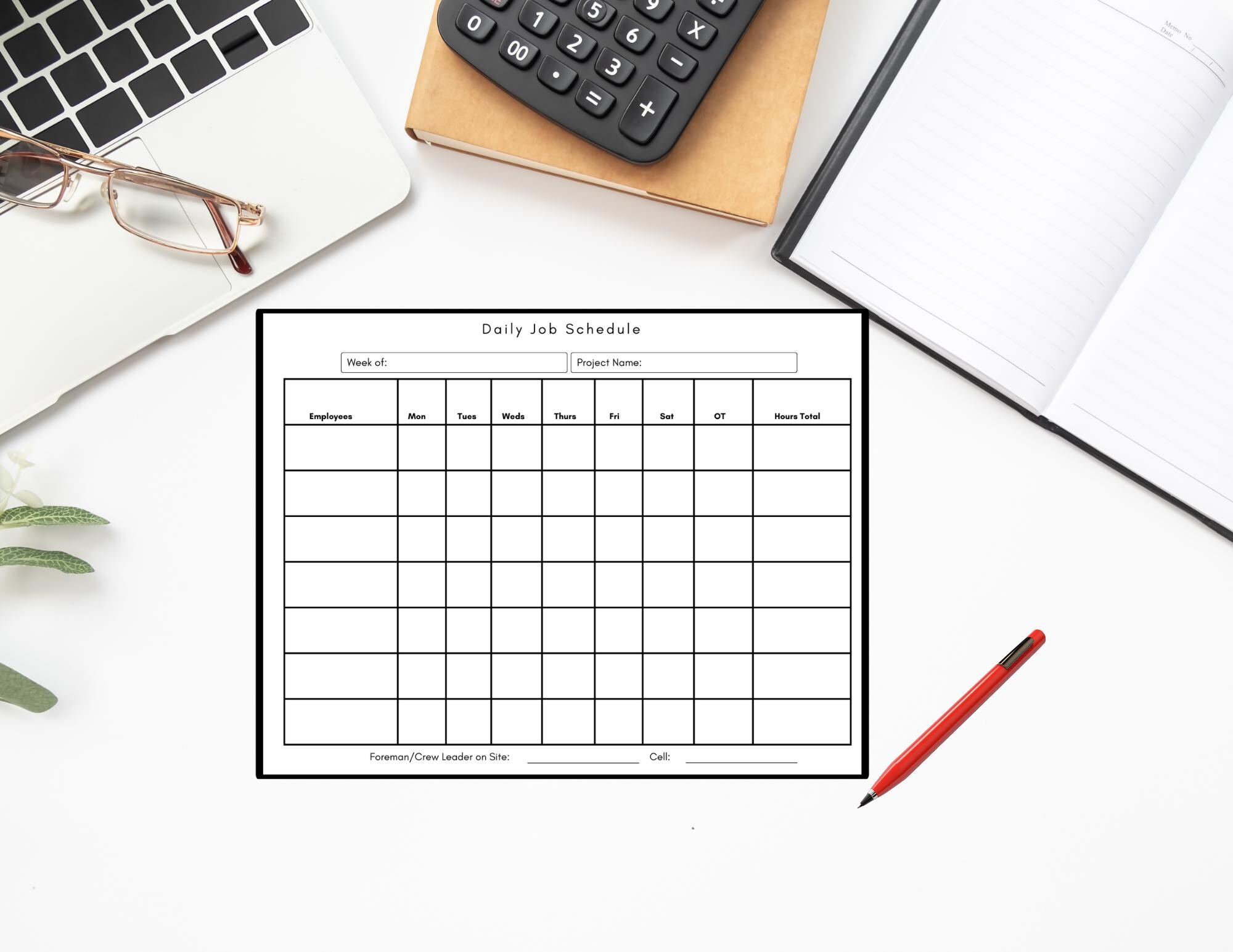 Job Site Schedule: Employee Labor Tracker,employee Schedule Template ...