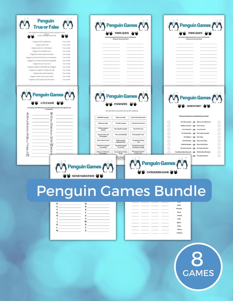 Penguin Party Game Bundle: Family Trivia & Activities (digital Download ...