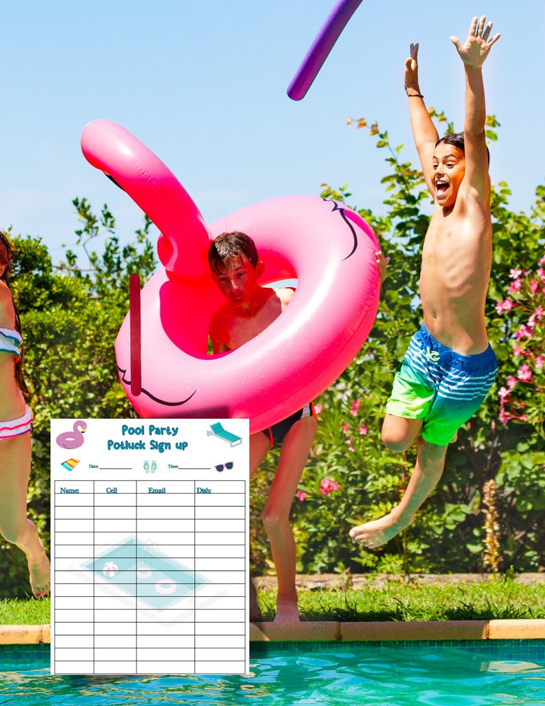 Pool Party Potluck Sign-up Sheet: Printable BBQ Cookout List,printable ...