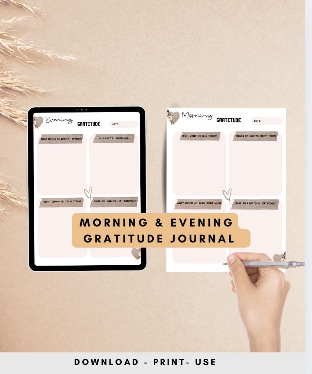 Morning and Evening Gratitude Printable,daily Gratitude Goal Tracker ...