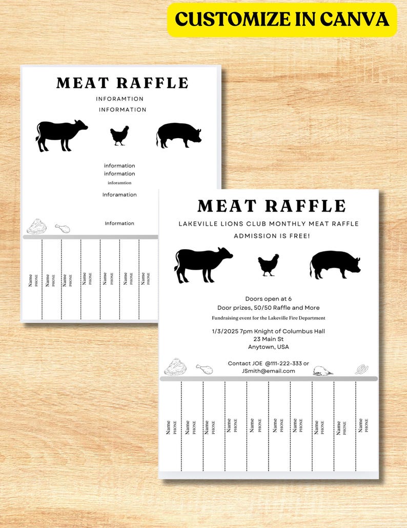 Plantilla de volante para rifa de carne, póster imprimible para ...