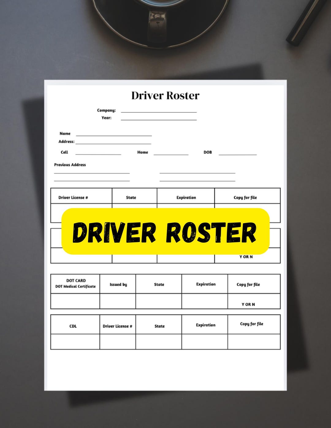 Drivers Roster List, Printable Drivers Information Records ,company ...