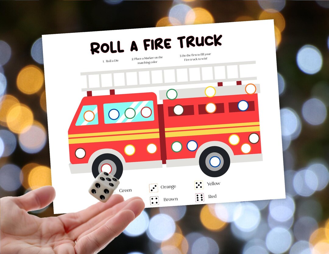 Roll a Fire Truck Dice Game Printable, Fire Truck Theme Dice Game ...