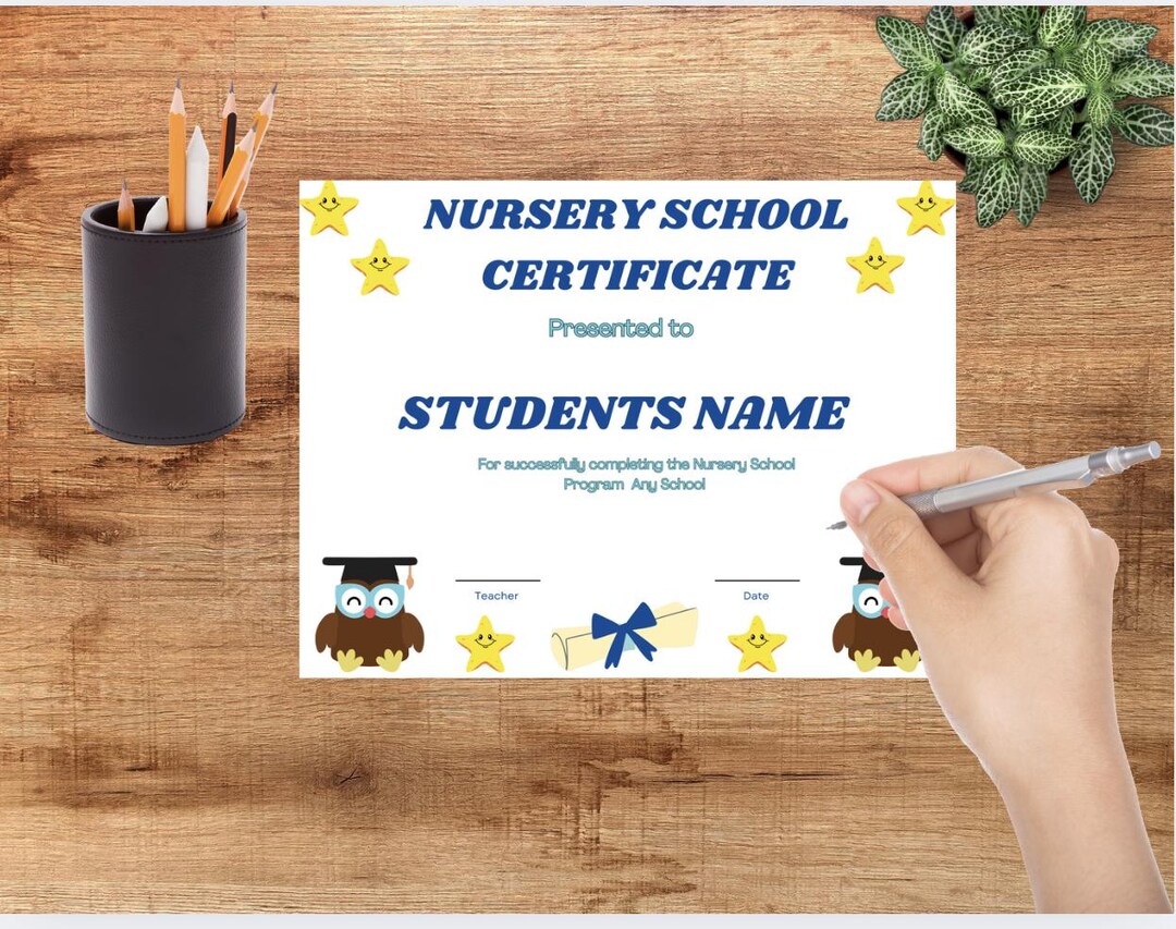 Editable Nursery School Certificate: Graduation Award (PDF Canva File ...