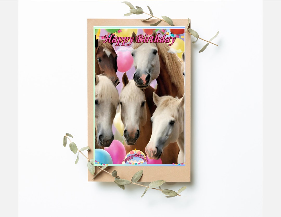 Horse Birthday Card, Equestrian Happy Birthday Horse Themed Greeting ...