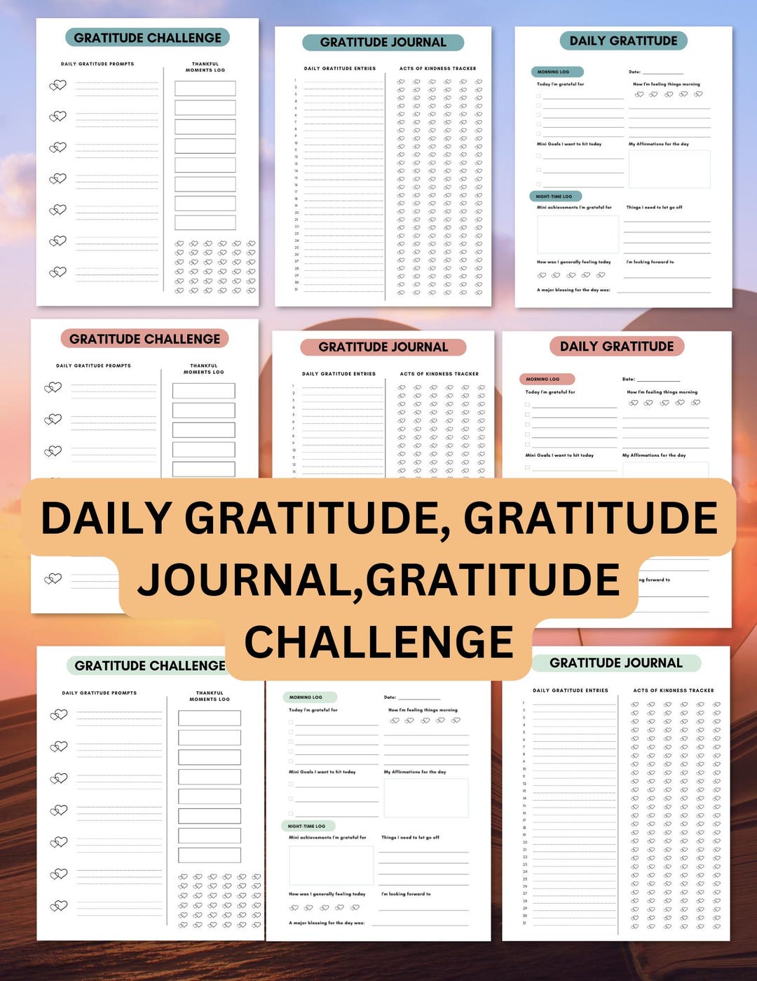 Daily Gratitudes,printable,daily Gratitude Journal, Gratitude Challenge ...