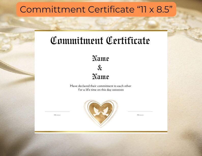 Commitment Vow Certificate - Gold Heart & Dove Design,editable and ...