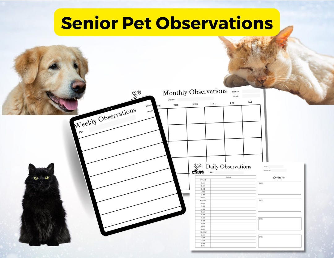 Senior Pet Observations Log, Elderly Pet Tracker,senior Pet Checklist ...