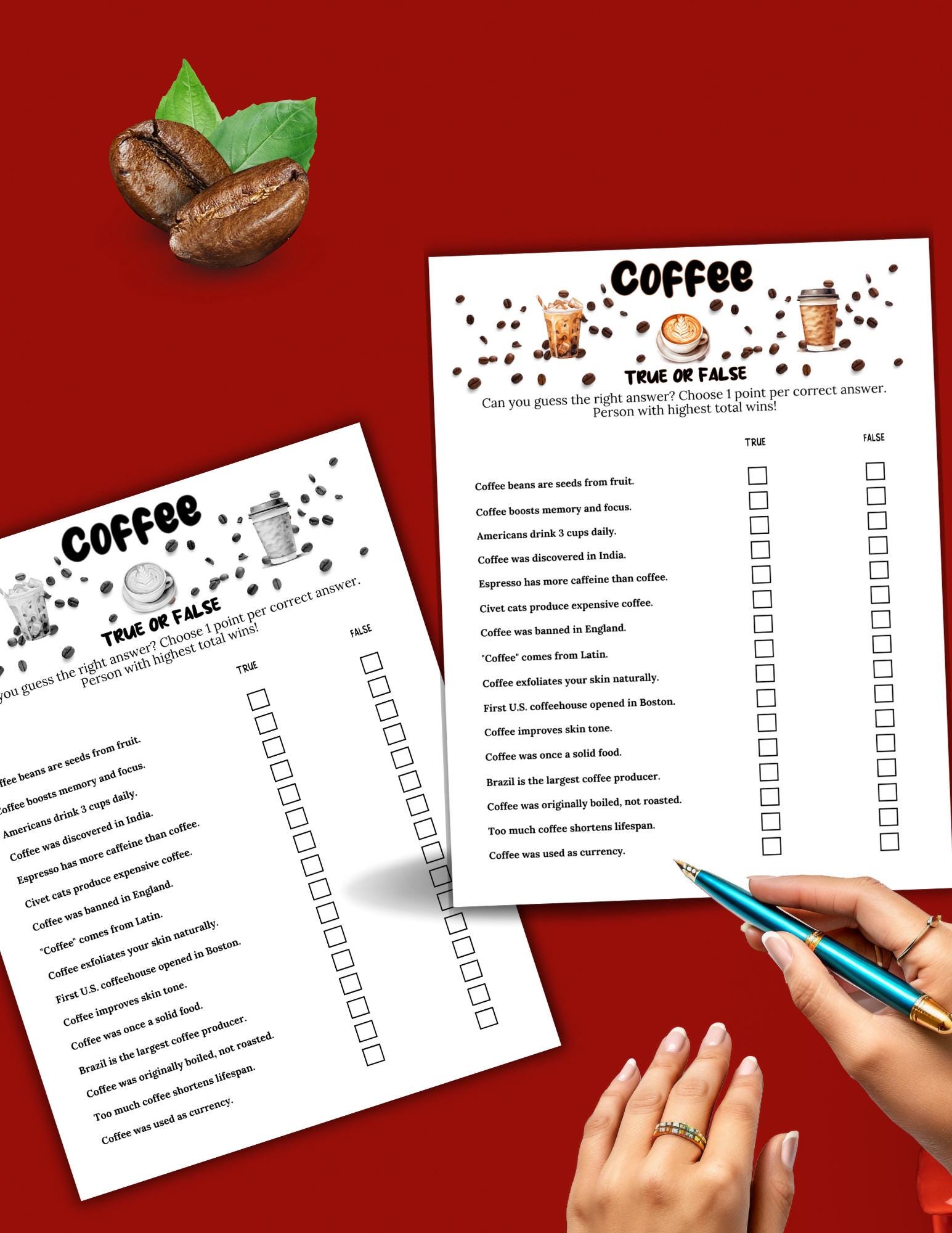 Coffee Trivia Game,true or False Party Game, Coffee Themed Game, Coffee ...