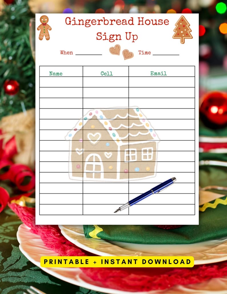 Gingerbread House Contest Sign-up Sheet,gingerbread Party Sign up Sheet ...