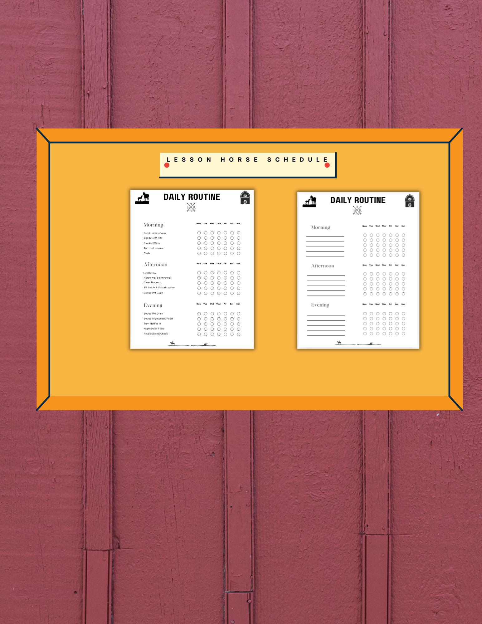 Equestrian Barn Chore Chart,barn Daily Routine Checklist,horse Stable ...