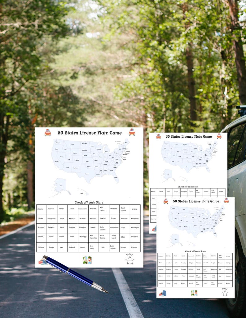 Road Trip License Plate Game, Cross Country Kids Activity, 50 State ...