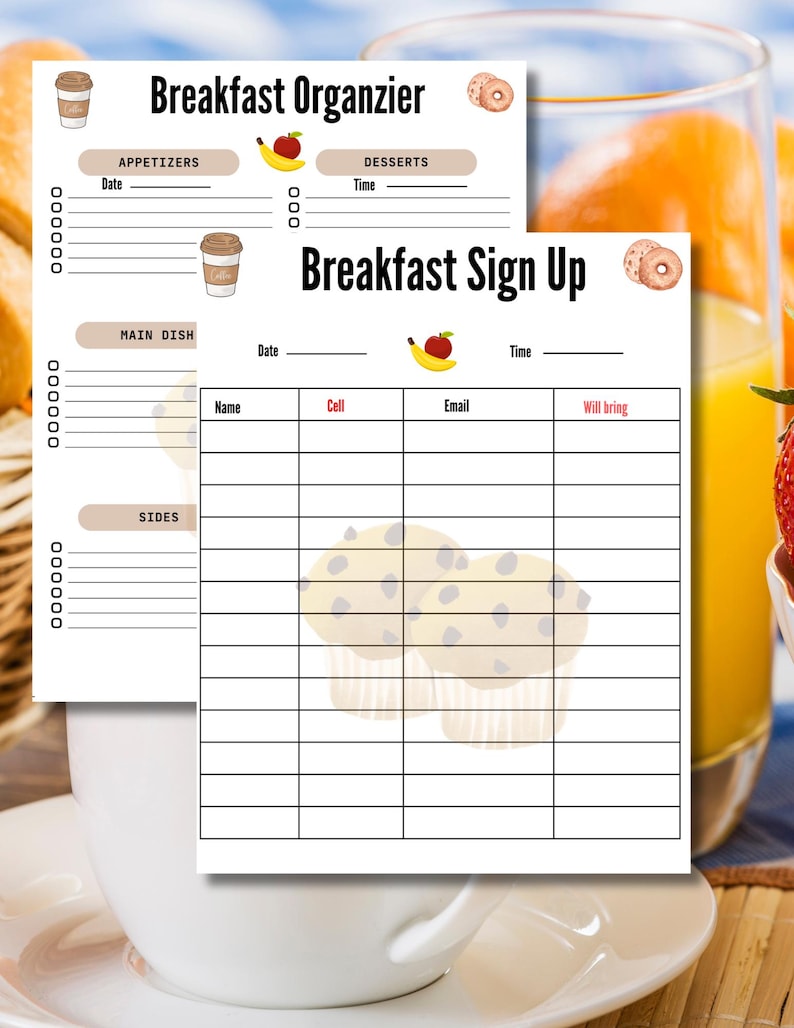 Breakfast Potluck Sign-up Sheet,printable Office Party Organizer ...