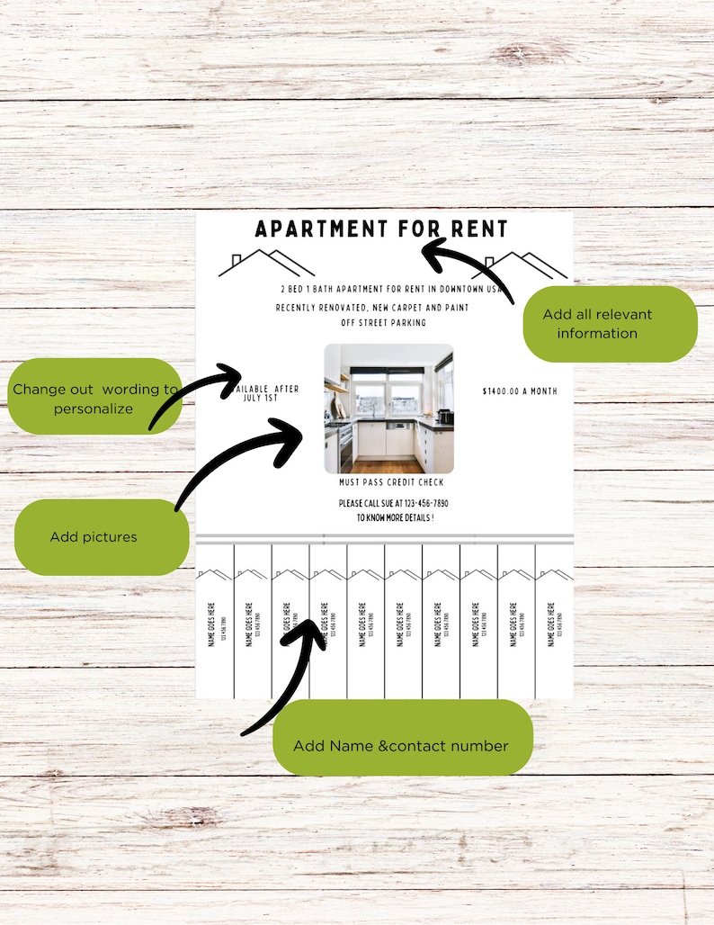 Apartment for Rent Flyer Template,tear-off Contact Info, Apartment ...