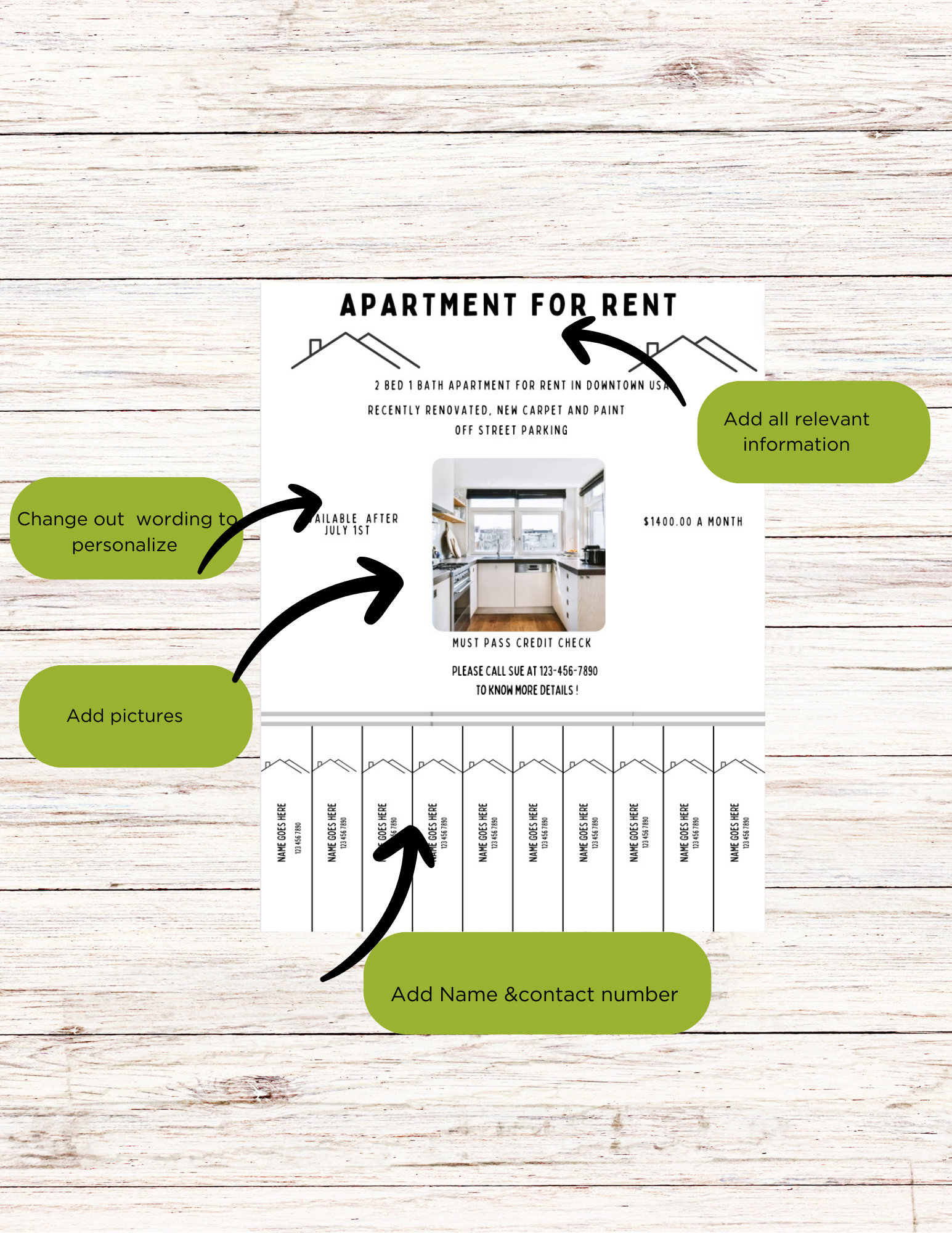 Apartment for Rent Flyer Template,tear-off Contact Info, Apartment ...