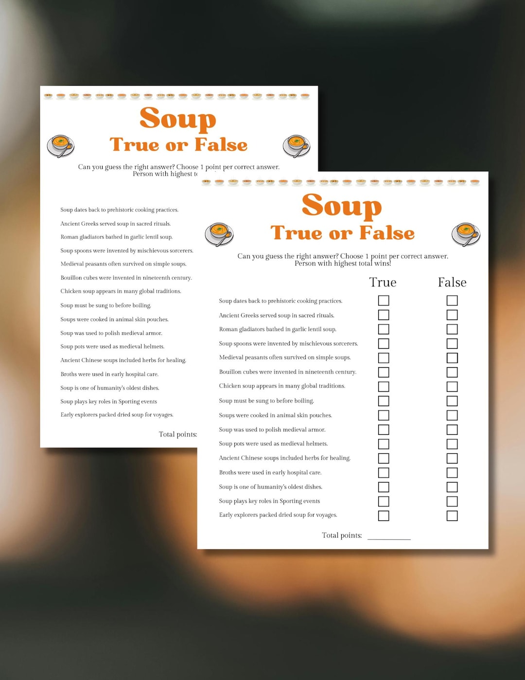 Soup Trivia Game Printable,fun True or False Questions About Soups ...