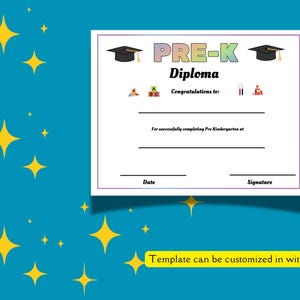 Printable, Editable, Pre K Diploma for Pre-k Graduates,minimalist Ink ...