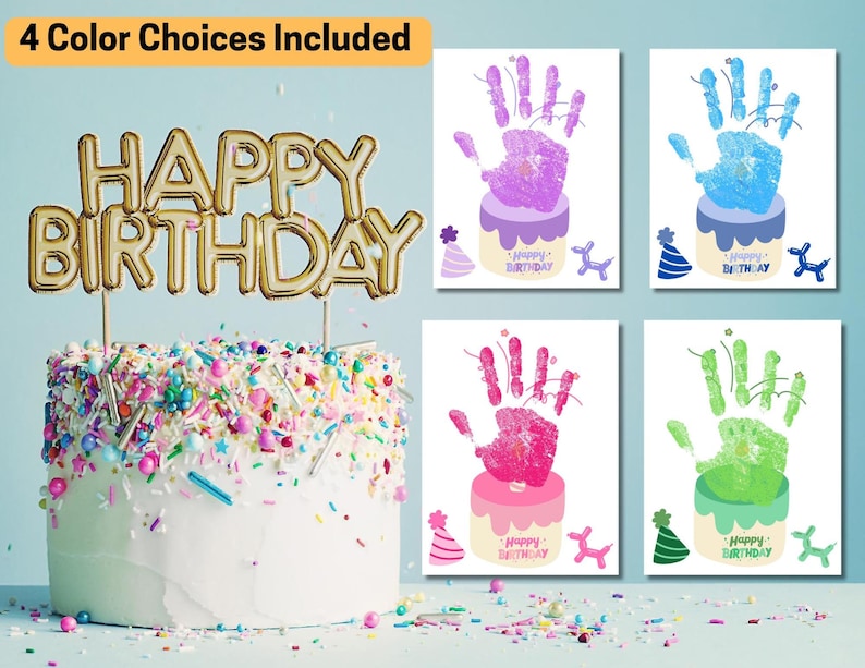 Birthday Handprint Art Keepsake Craft for Childs Birthday: 4 Color ...
