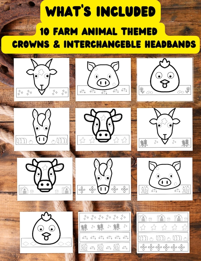 Farm Animal Paper Crown: Kids Coloring Craft Activity (PDF Download ...