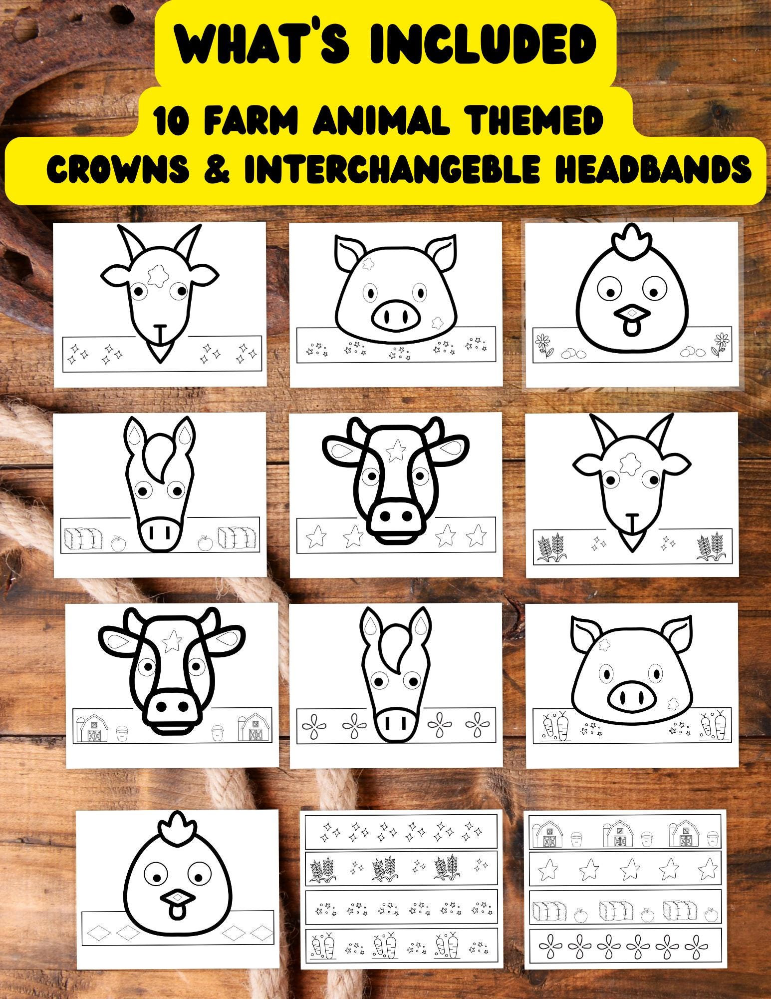 Farm Animal Paper Crown: Kids Coloring Craft Activity (PDF Download ...