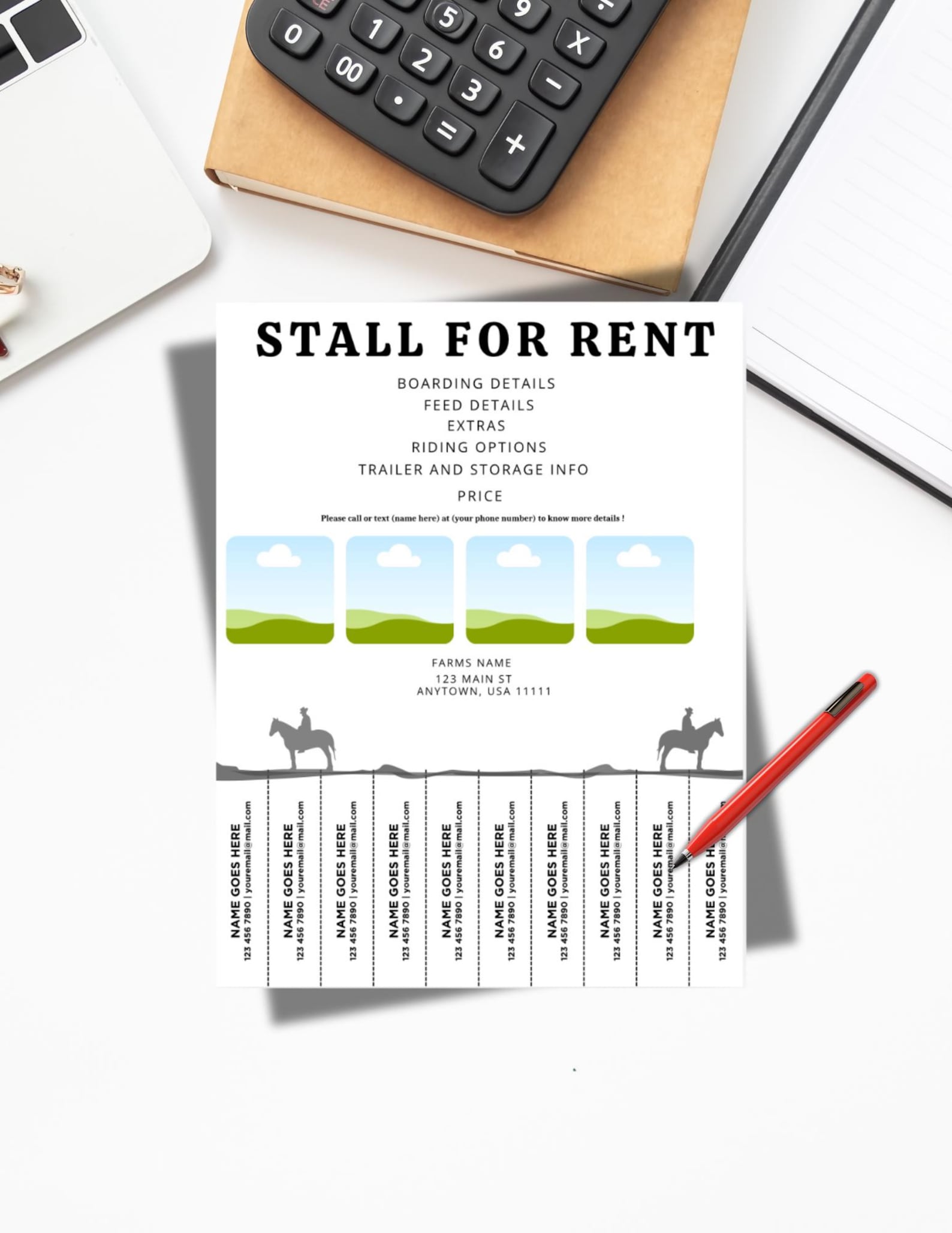 Horse Stall for Rent Advertisement Flyer Poster, Equine Barn Opening ...