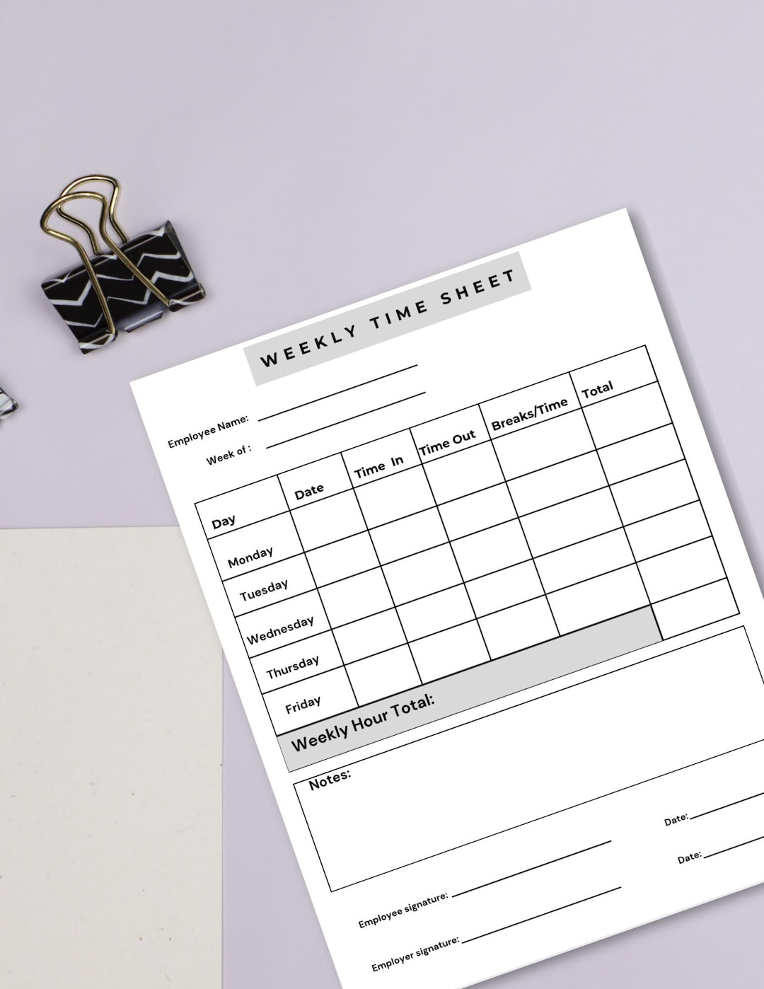 Employee Time Sheet for 5 Day Work Week, 5 Day Employe Time Tracker ...
