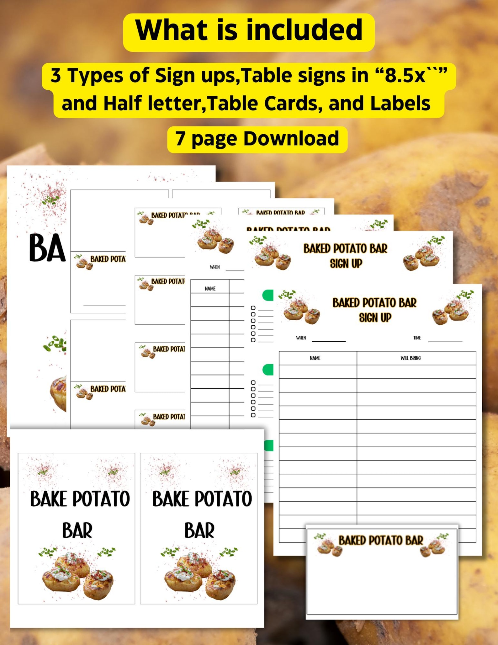 Baked Potato Bar Kit: Printable Potato Party,ultimate Baked Potato Bar ...