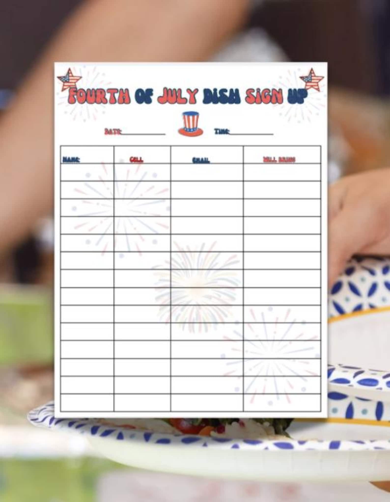 Printable 4th of July Potluck Sign-up Sheet, Independence Day Potluck ...
