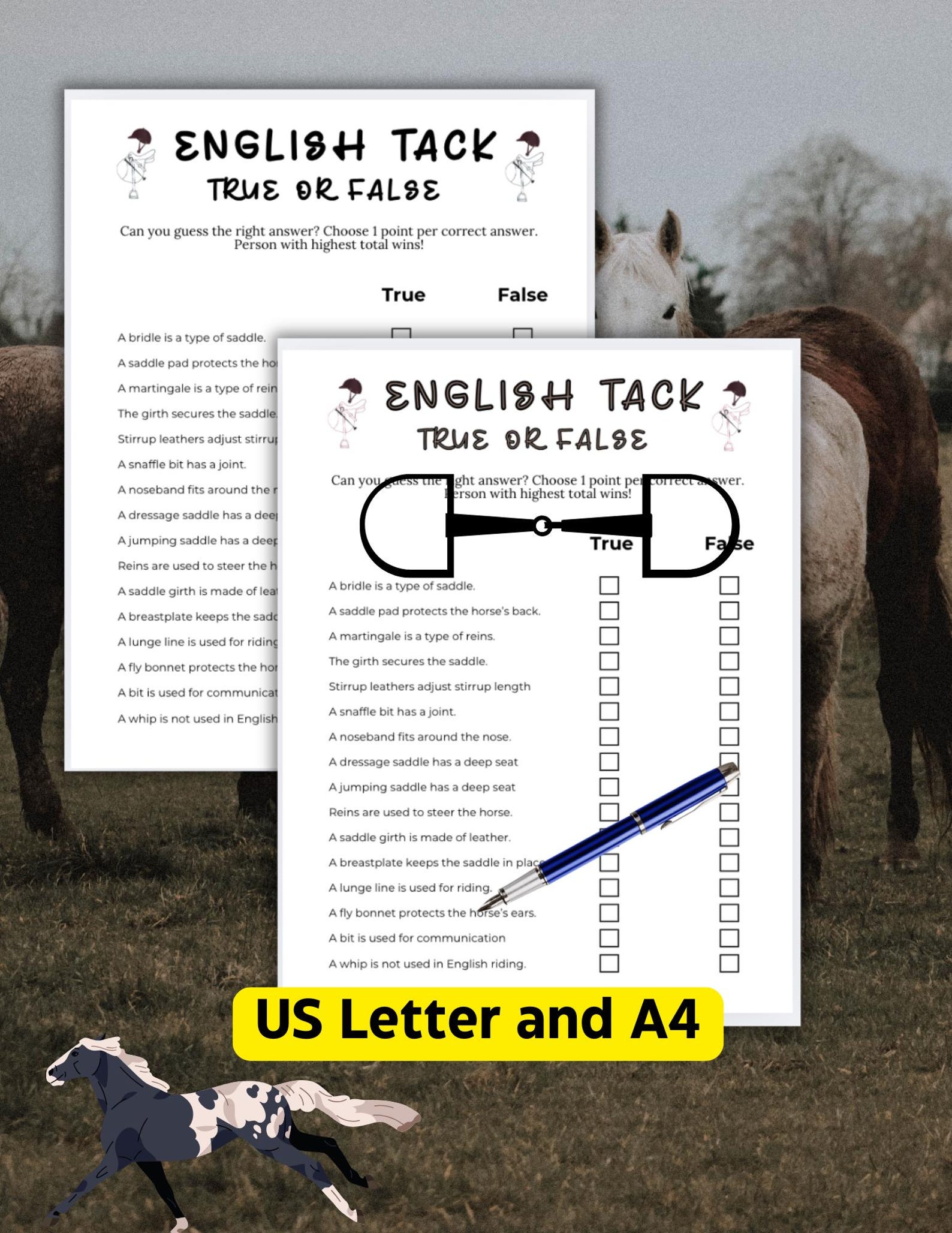 English Horse Tack True or False,horse Trivia Game, Horse Party Game ...