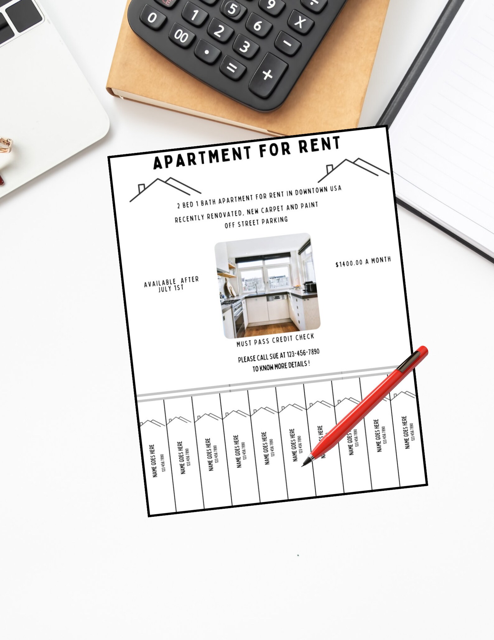 Apartment for Rent Flyer Template,tear-off Contact Info, Apartment ...