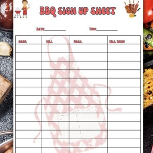 Printable Potluck Sign up for BBQ Picnic Party,bbq Party Food Sign up ...