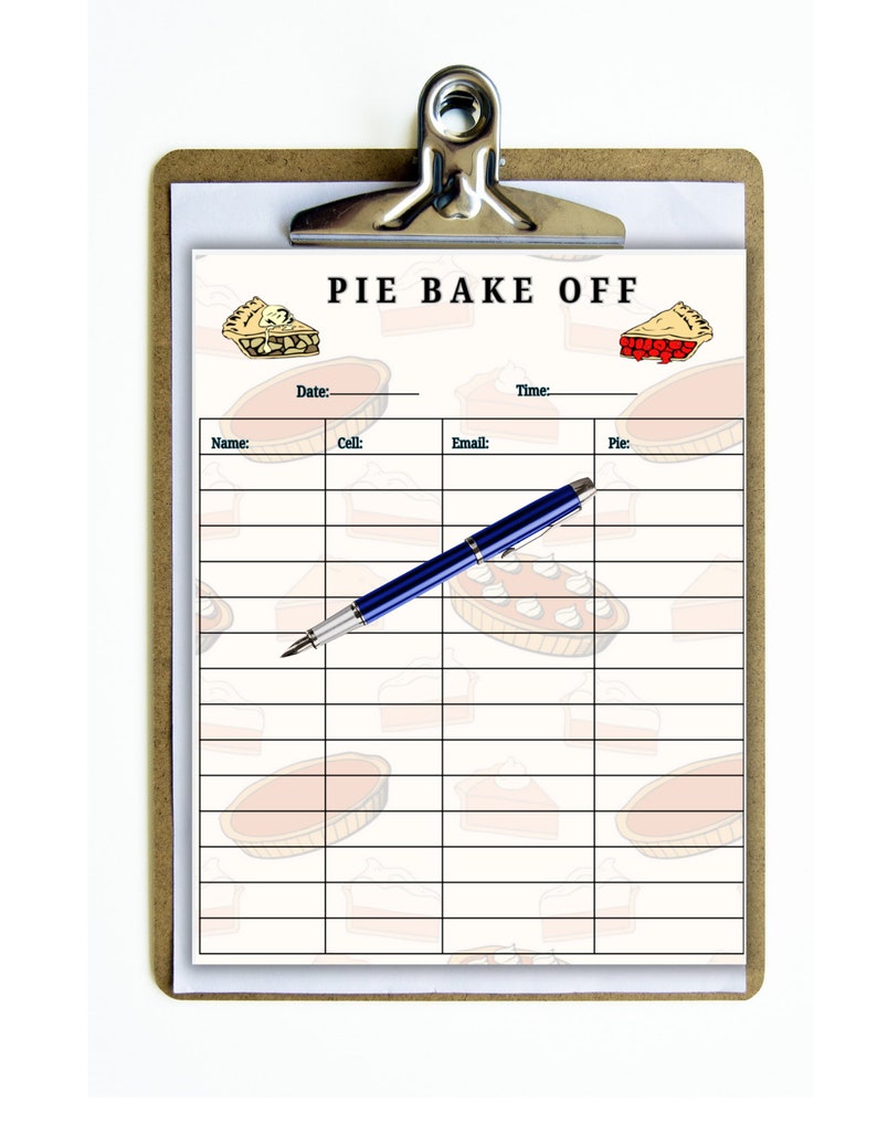 Pie Contest Sign-up Sheet: Printable Baking Competition Form (digital ...