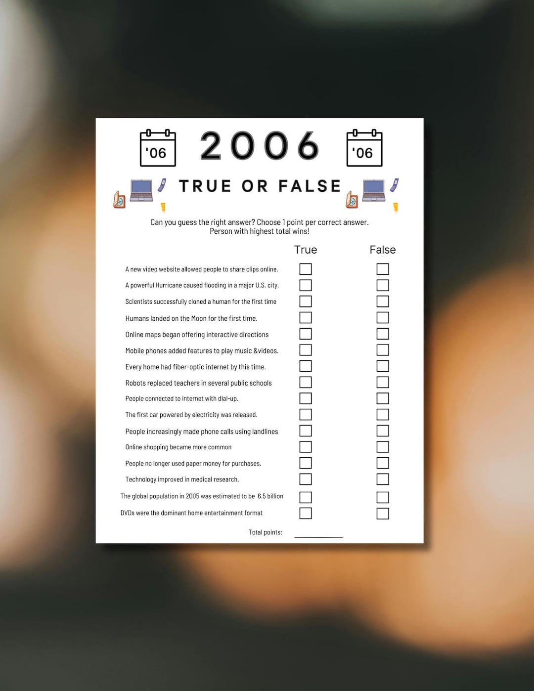 2006 True or False Trivia Game: Fun Party Activity,2006 Trivia Game ...