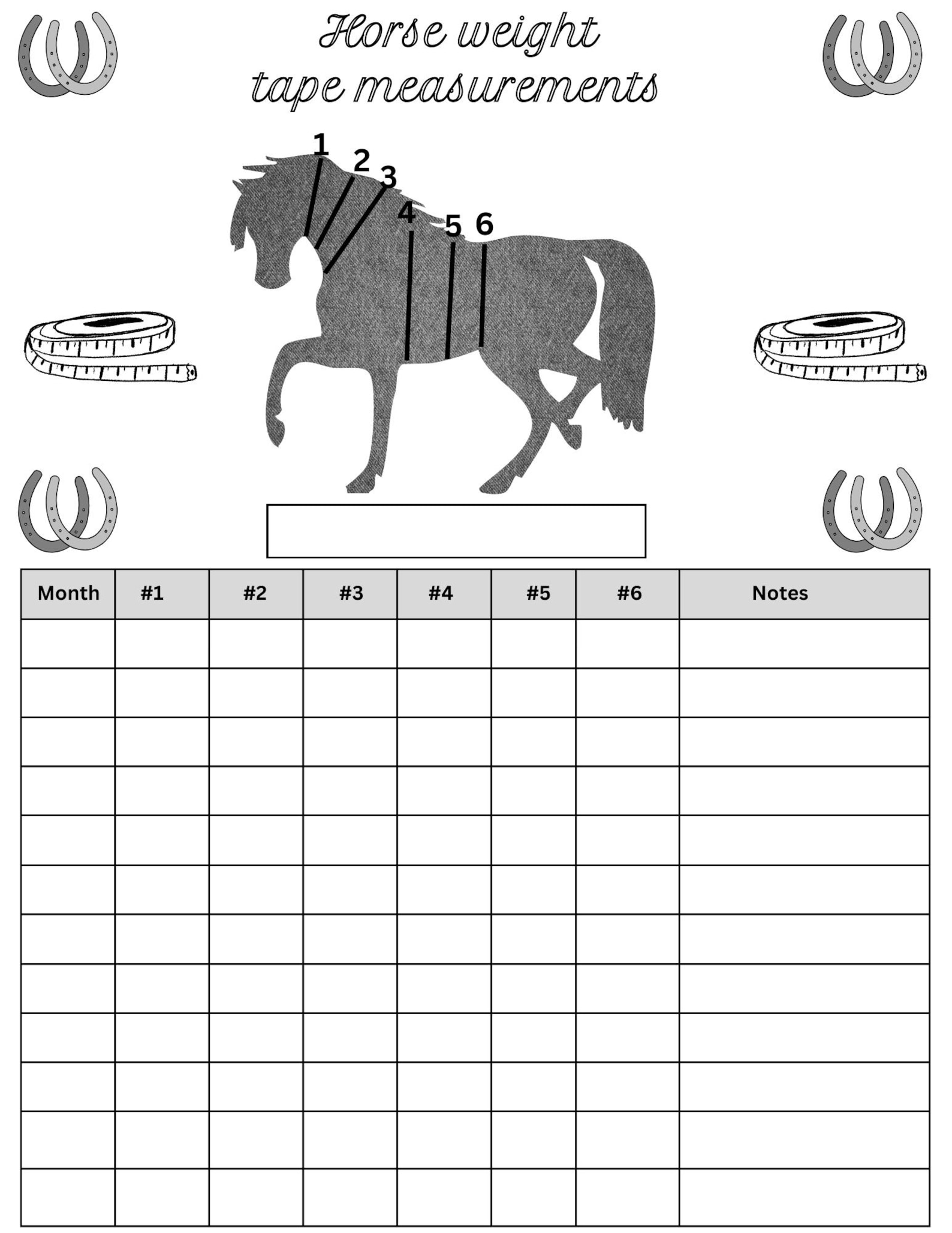 Horse Weight Tape Chart: 12 Months to List and Monitor Changes - Etsy