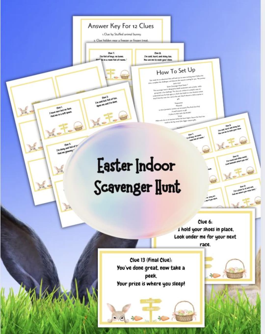 Indoor Easter Scavenger Hunt, Easter Game, Treasure Hunt Clues, Easter ...