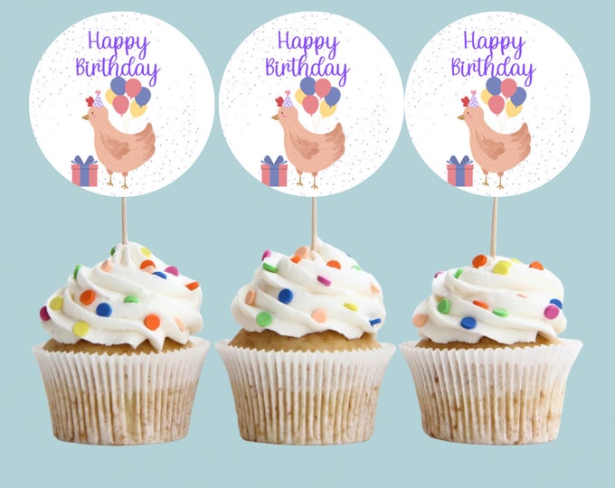 Chickens Edible Cupcake Toppers - Cockerel + Farm Theme Cake ...