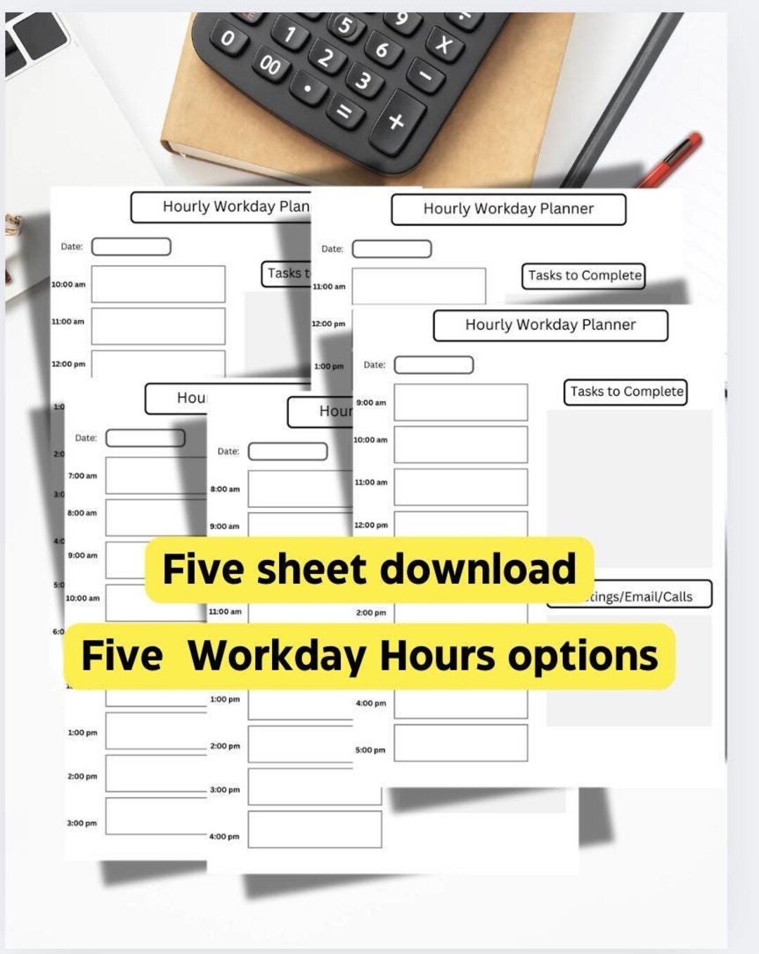Printable Daily Hourly Schedule; 5 Options for Working Hours,minimalist ...