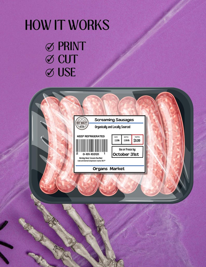 Printable Halloween Fake Meat Labels: Funny Food Pranks (PDF) Halloween ...
