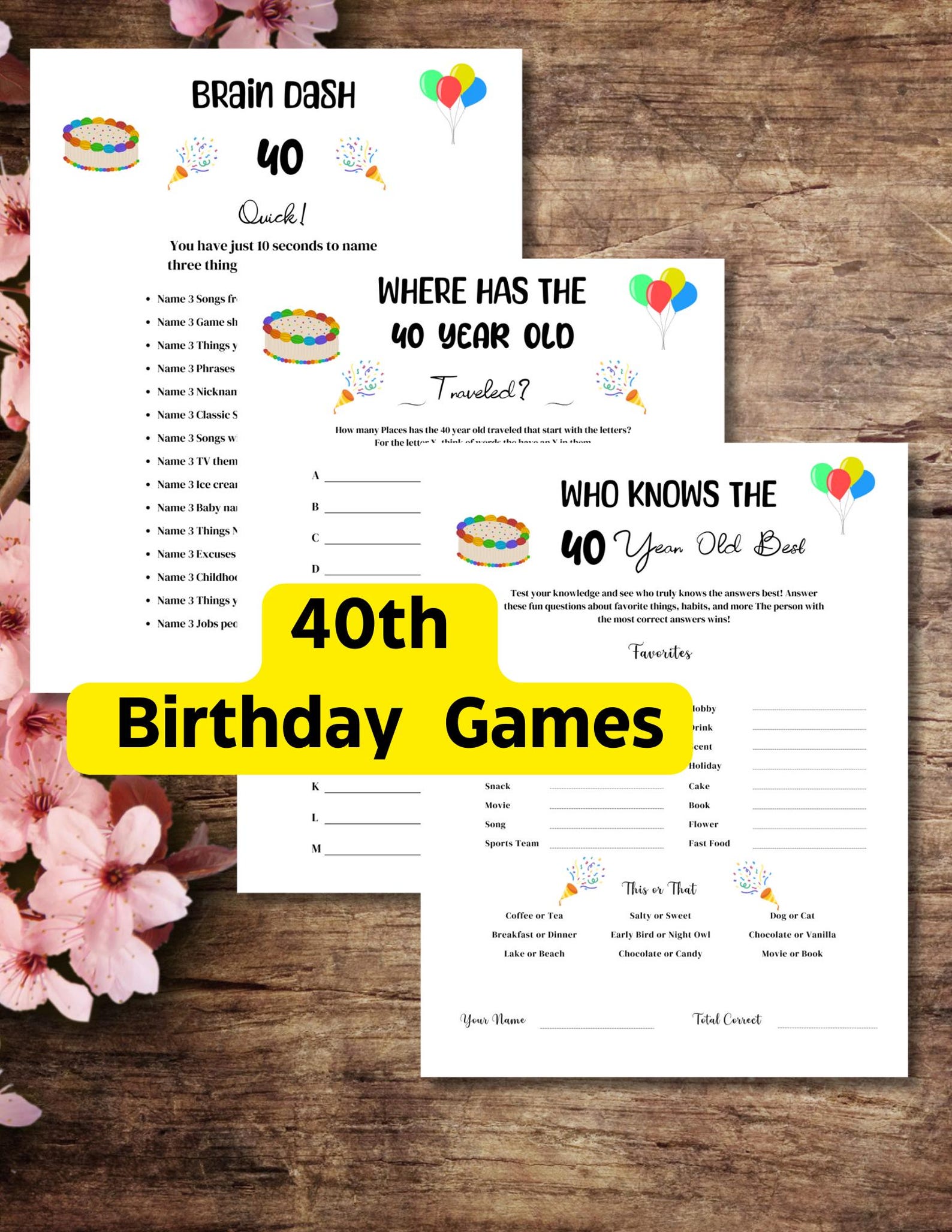 Who Knows the 40th Year Old Best , 40th Birthday -3 Game Bundle, Born ...