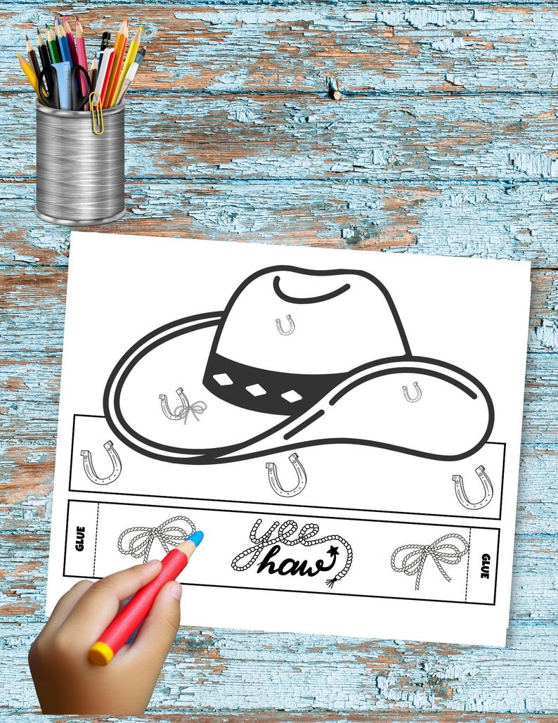 Printable Cowboy/cowgirl Hat Paper Crown: Kids Coloring Craft (PDF ...
