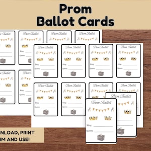 Prom King & Queen Voting Ballots: Printable Voting Cards (PDF), Prom ...