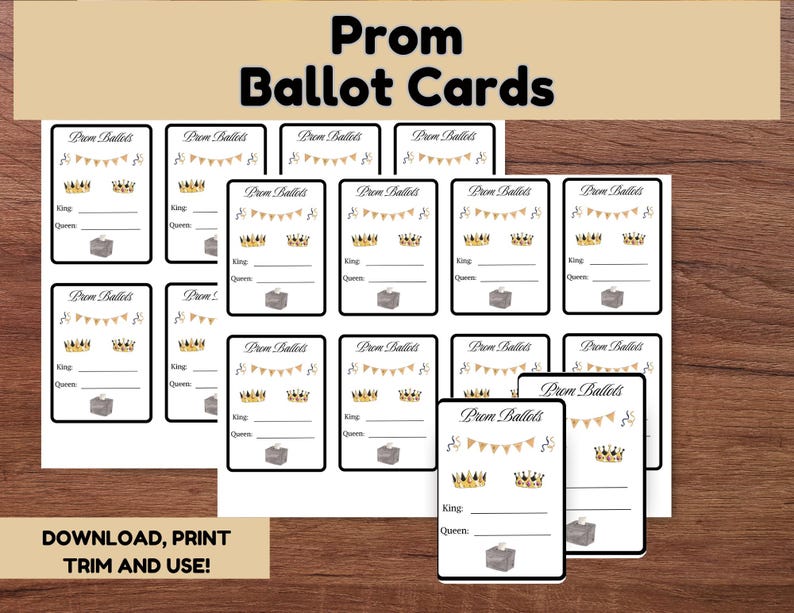Prom King & Queen Voting Ballots: Printable Voting Cards (PDF), Prom ...