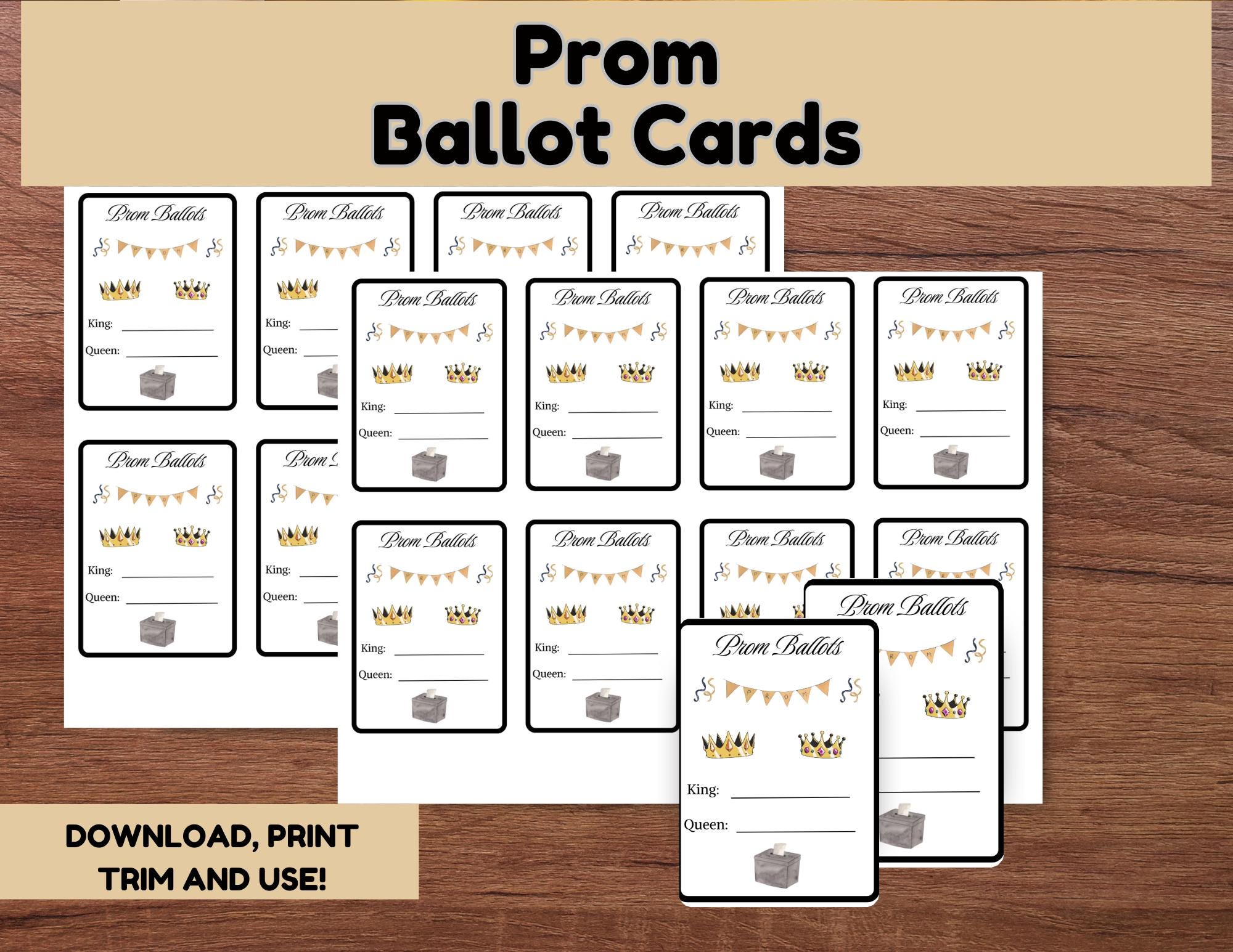 Prom King & Queen Voting Ballots: Printable Voting Cards (PDF), Prom ...
