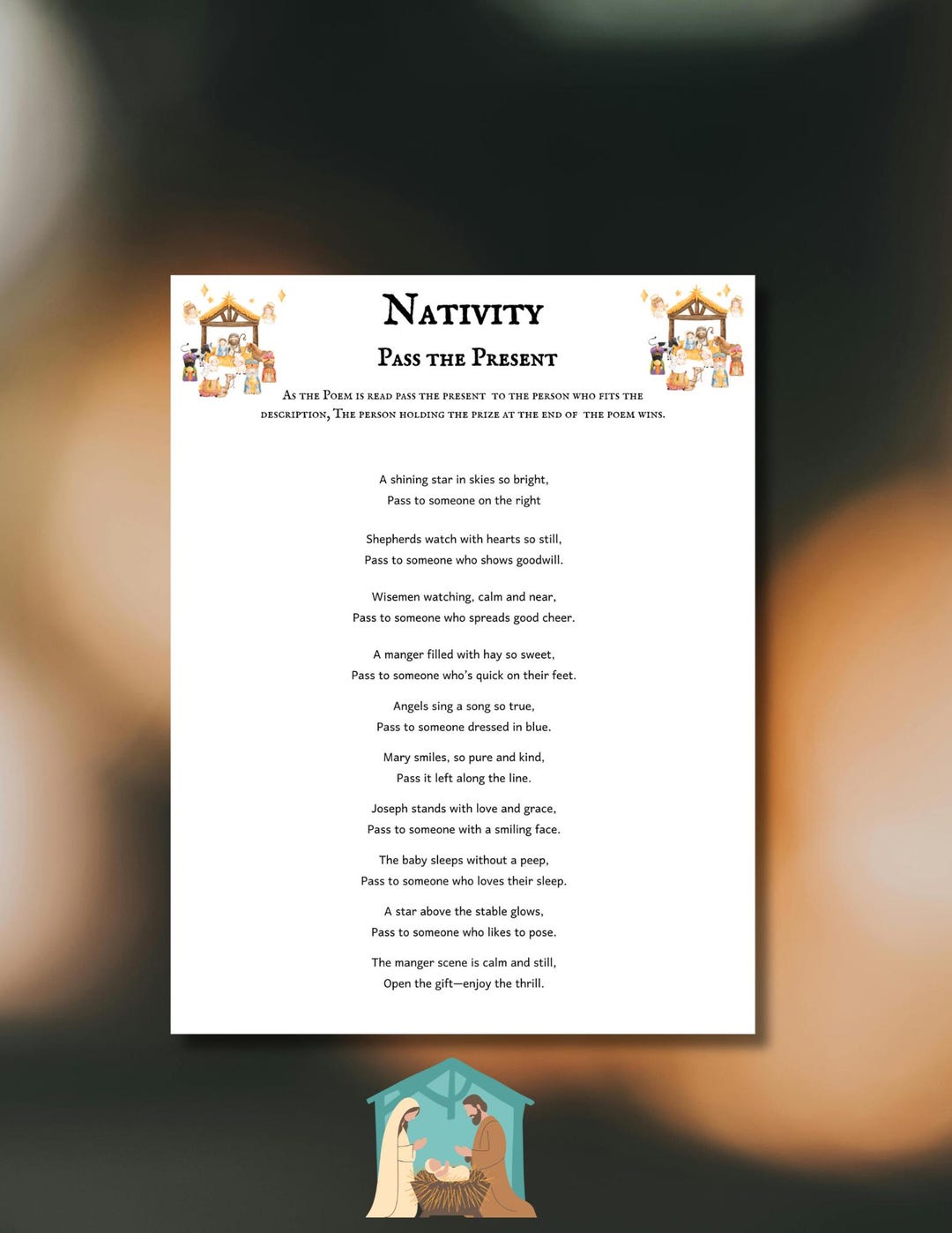 Christmas Nativity Theme Pass the Prize Game, Nativity Pass the Present ...