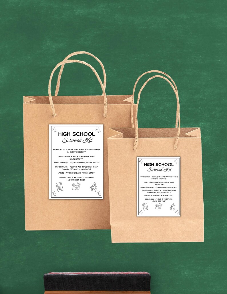 High School Survival Kit Tag: Printable Gift Bag Label (PDF Download ...