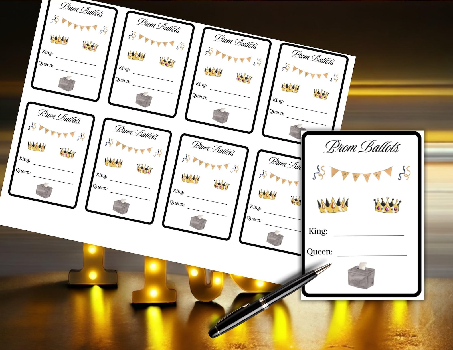 Prom King & Queen Voting Ballots: Printable Voting Cards (PDF) - Etsy