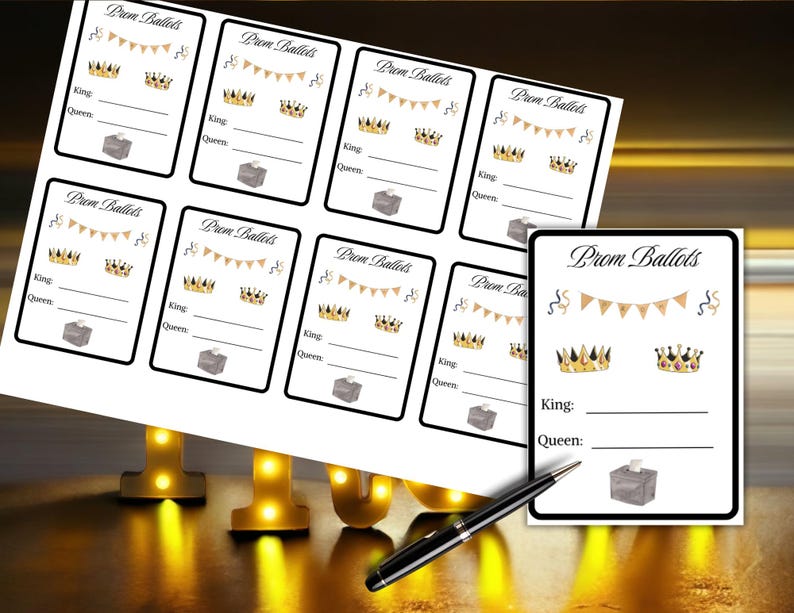 Prom King & Queen Voting Ballots: Printable Voting Cards (PDF), Prom ...