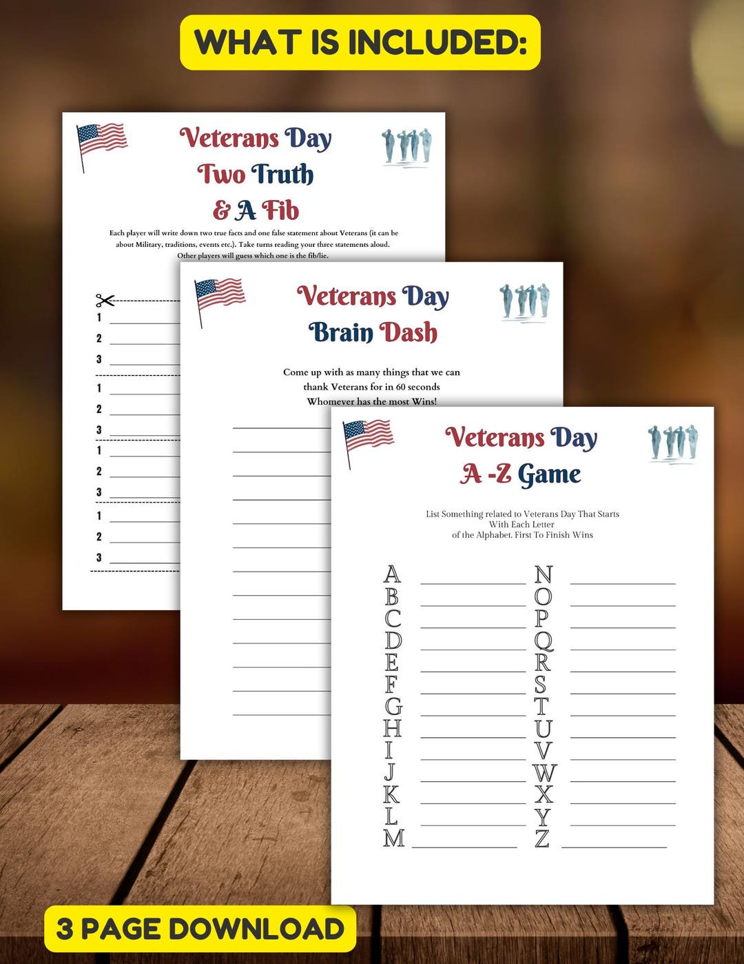 Veterans Day Games Bundle, Printable 3 Veterans Day Games Pack ...